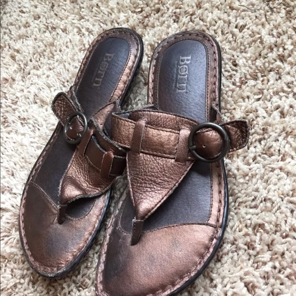 Born | Shoes | Brn 6 Leather Metallic Bronze Sandals Shoes Heel Natural ...